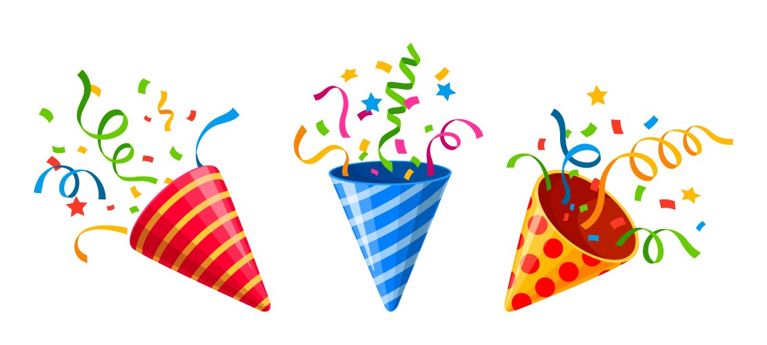 Birthday popper cone with confetti and ribbon Vector Image