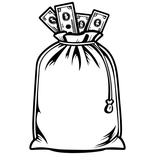 Money bag monochrome hand drawn line transparent Vector Image