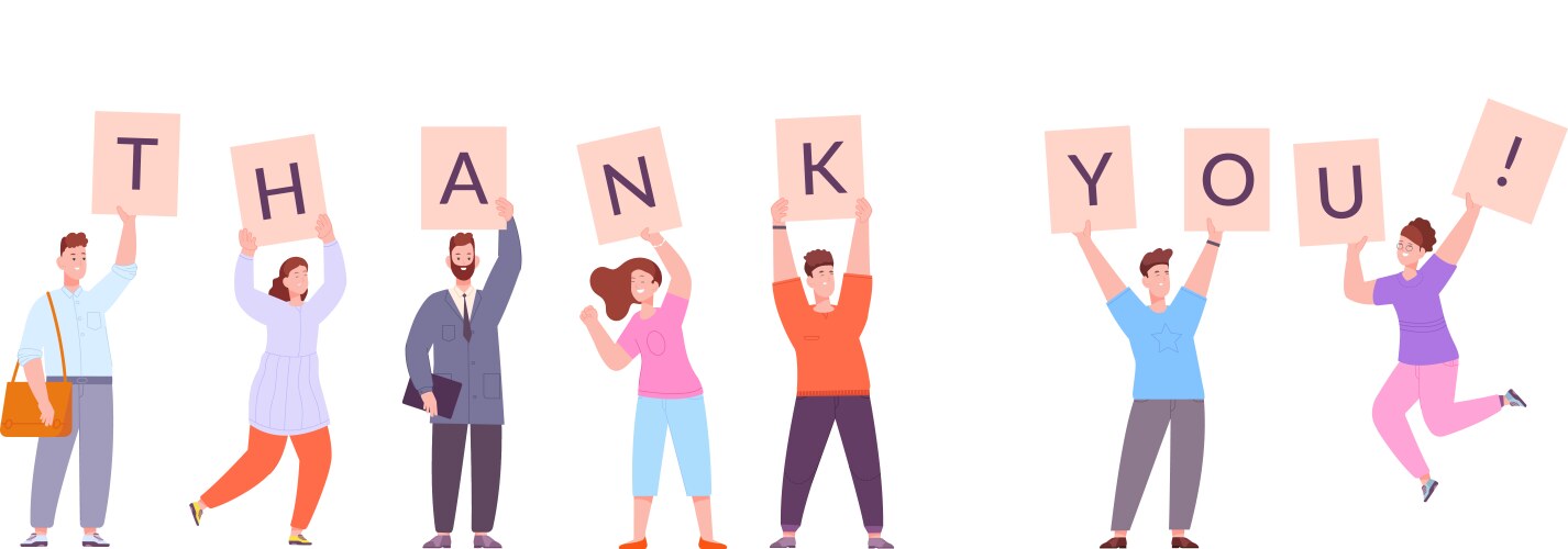 People holding thank you woman man standing Vector Image