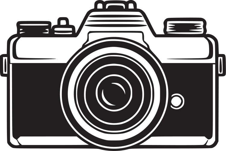 Camera logo white on a black background Royalty Free Vector