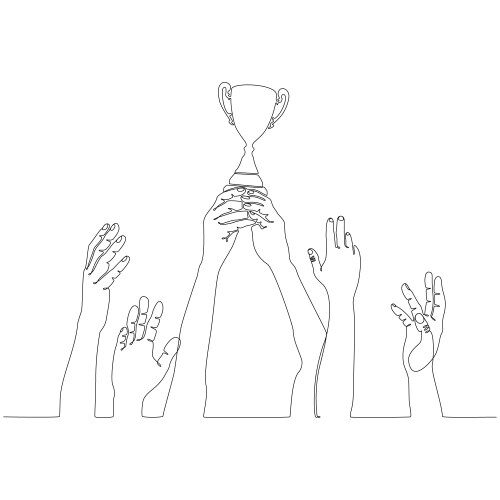 Trophy hand holding champions cup with number Vector Image