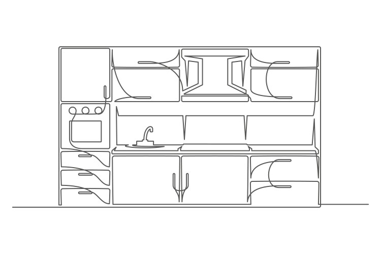 Line drawing a cozy kitchen Royalty Free Vector Image