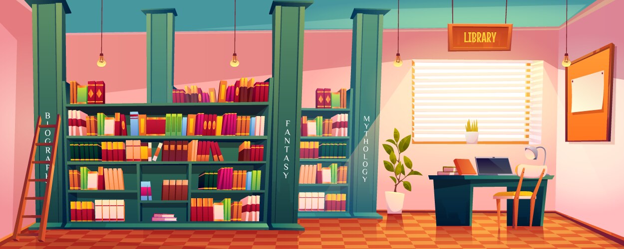 Library interior empty room for books reading Vector Image