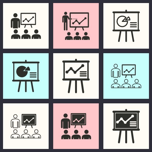 Presentation icon set Royalty Free Vector Image