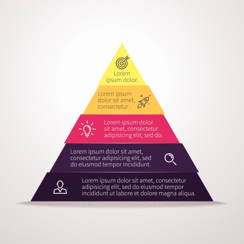 Colorful pyramid diagram set triangle hierarchy Vector Image