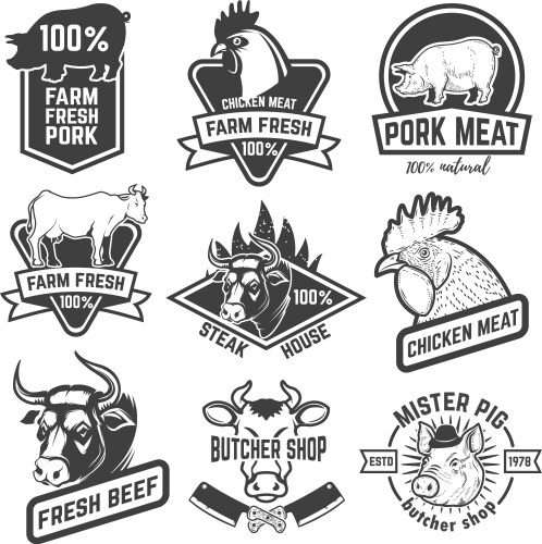 Beef chicken pork meat labels on white background Vector Image