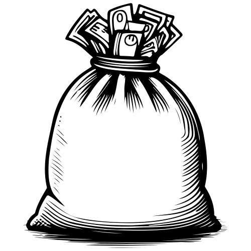 Money bag monochrome hand drawn line transparent Vector Image