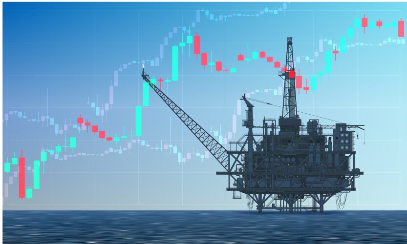 Prices chart are rising offshore oil drilling rig Vector Image