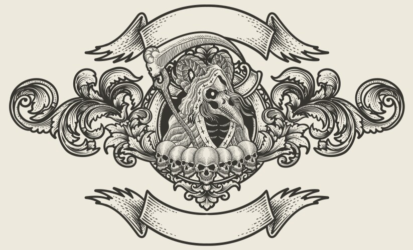 Scary grim reaper with vintage engraving style Vector Image