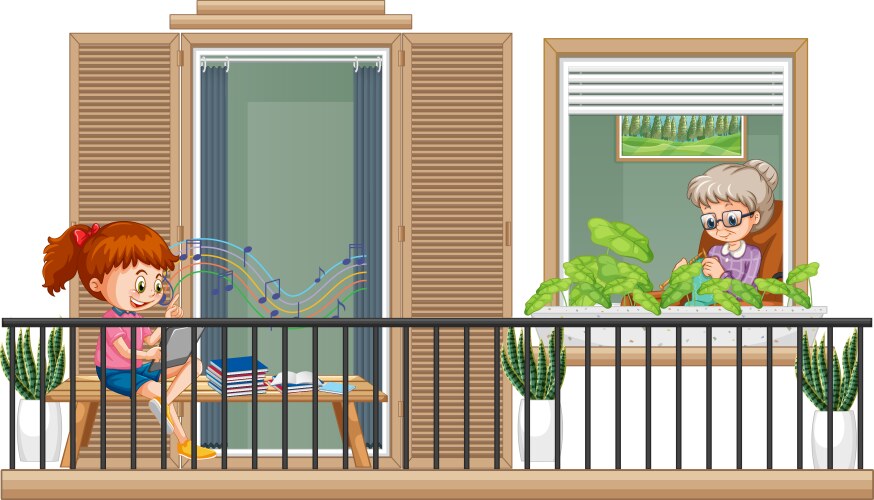 Balcony design compositions set Royalty Free Vector Image