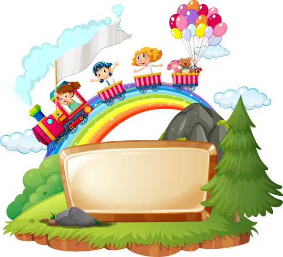 Border template with kids on the train Royalty Free Vector