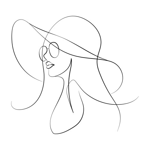 Line art woman face in a hat one Royalty Free Vector Image