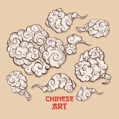Chinese clouds and wind blows set isolated Vector Image
