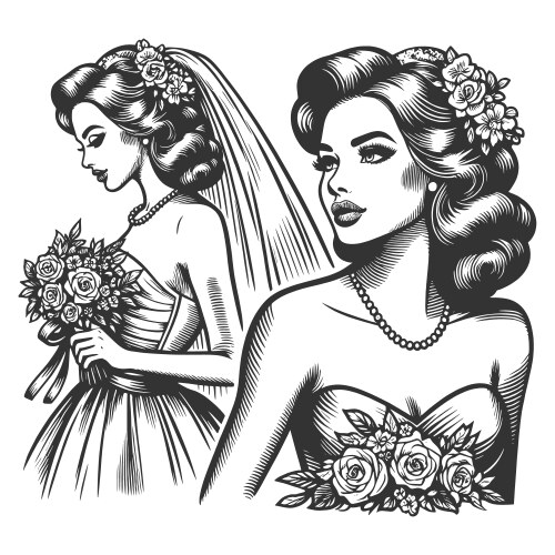 Retro bridal portraits sketch Royalty Free Vector Image