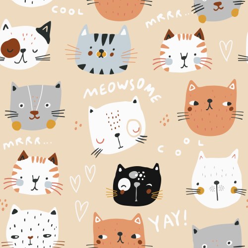 Cat head seamless pattern Royalty Free Vector Image