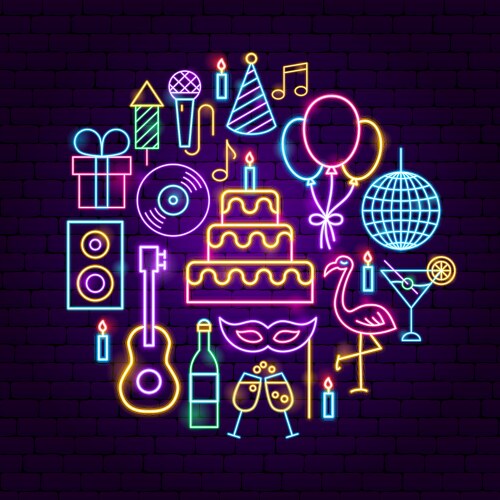 Dj music neon sign night party design Royalty Free Vector