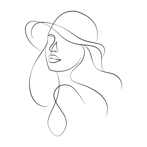 Beautiful female face line art drawing Royalty Free Vector