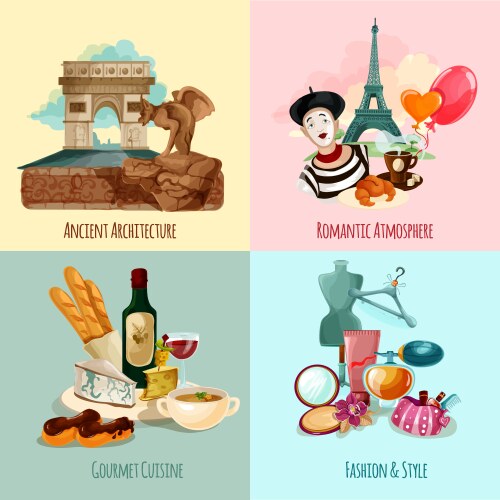Paris france flat icons design travel concept Vector Image