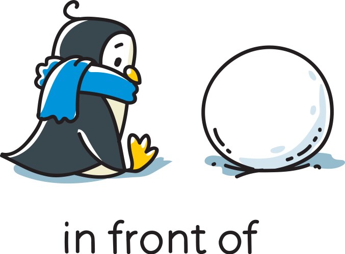 Preposition of place penguin near the snowball Vector Image