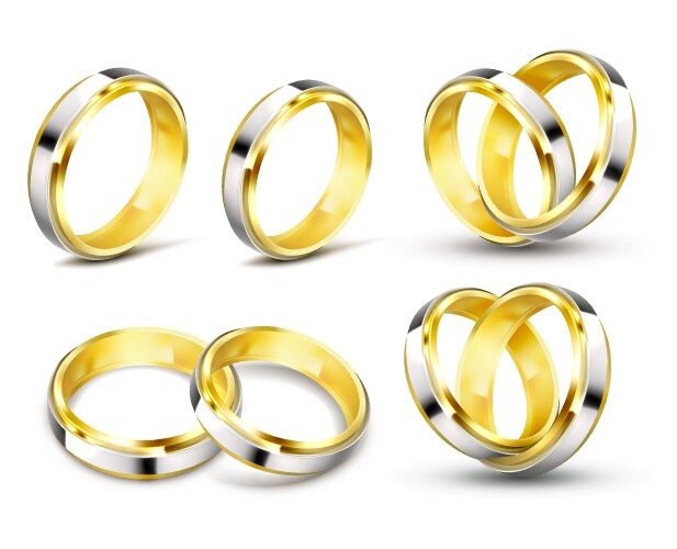 Gold wedding rings pair 3d realistic icons Vector Image