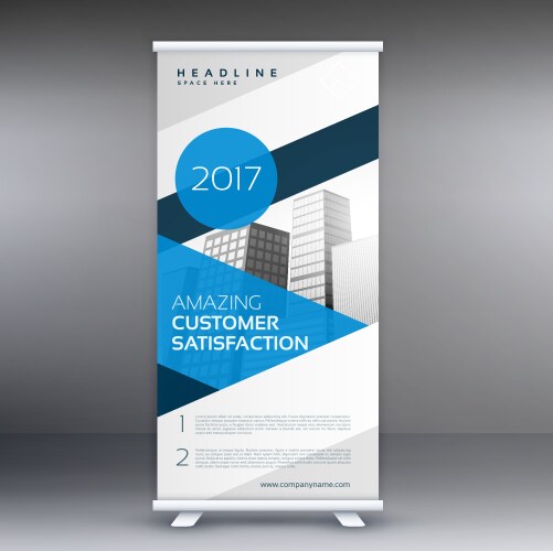 Blue roll up display banner mockup template Vector Image