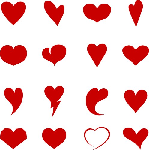 Paper art cartoon red heart shape set valentines Vector Image
