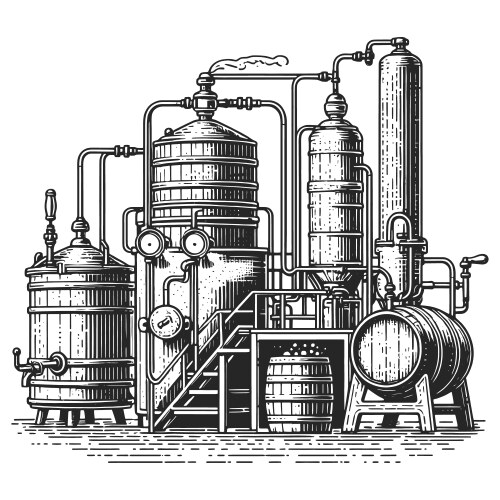 Beer brewing process factory sketch Royalty Free Vector
