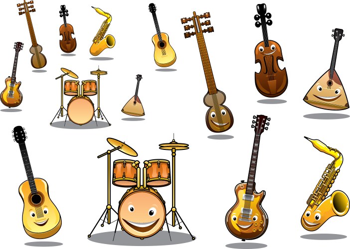 Musical instruments cartoon set Royalty Free Vector Image