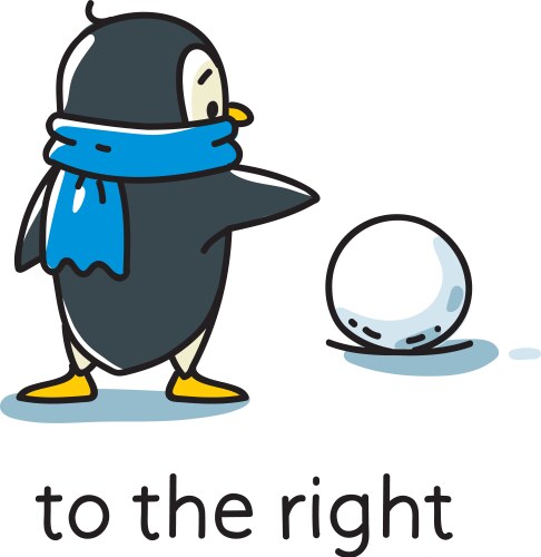 Preposition of place penguin near the snowball Vector Image