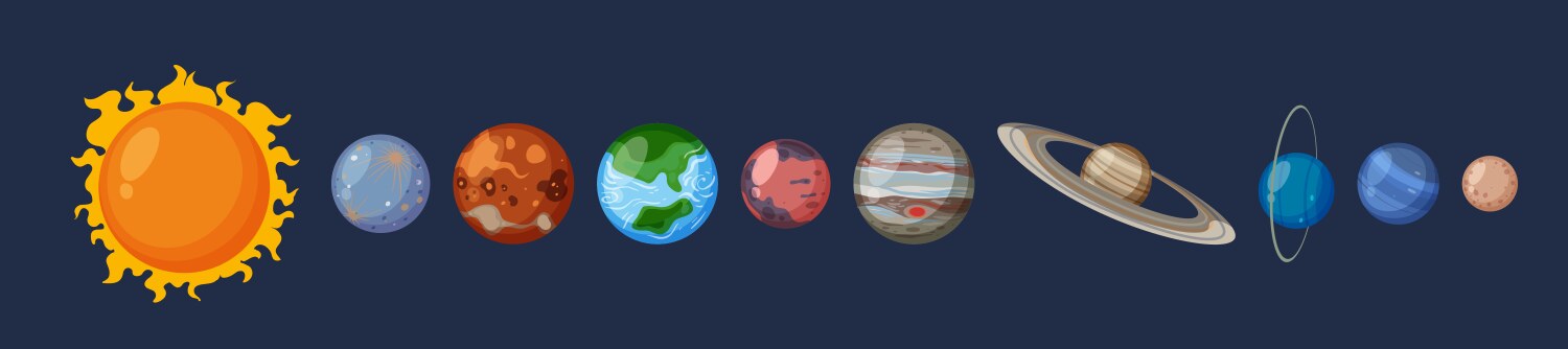 Horizontal banner with planets of solar system Vector Image