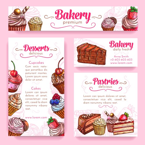 Cake shop homemade cakes banner templates set Vector Image