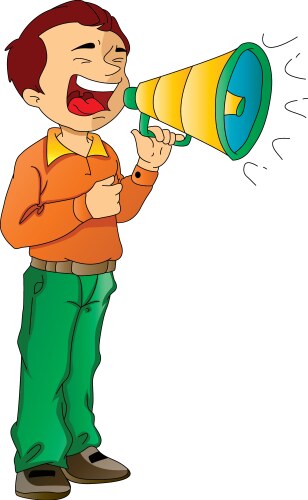 Cartoon boy yelling and shouting into a megaphone Vector Image