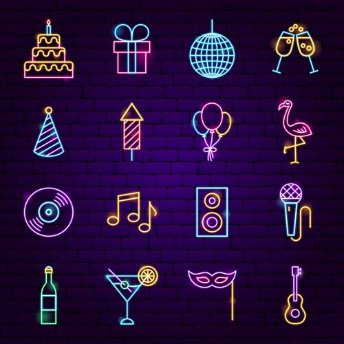 Birthday party neon concept Royalty Free Vector Image