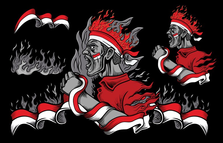 Poland flag and fire elements with people Vector Image