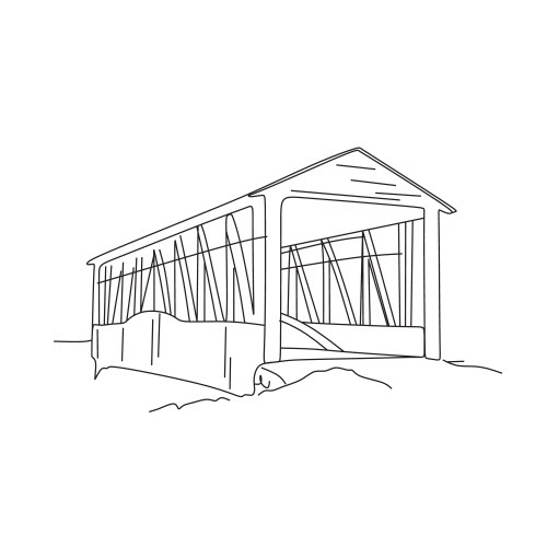 Wooden bridge line drawing Royalty Free Vector Image