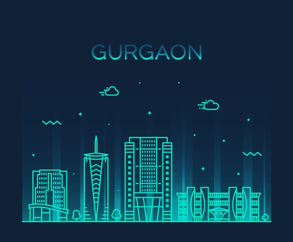 Gurgaon skyline haryana india linear style Vector Image