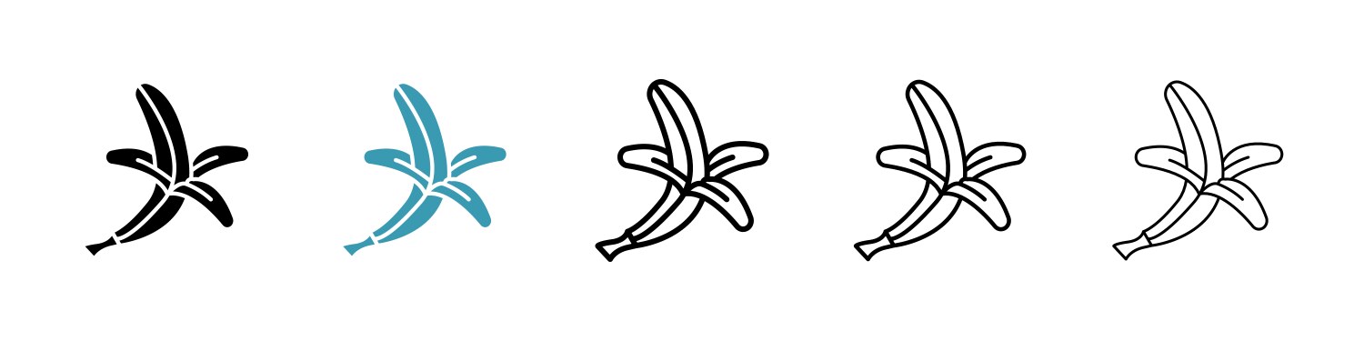 Peeled banana icon set monkey peeling Royalty Free Vector