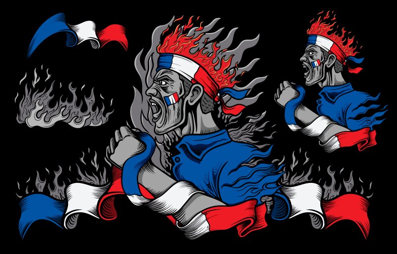 Poland flag and fire elements with people Vector Image