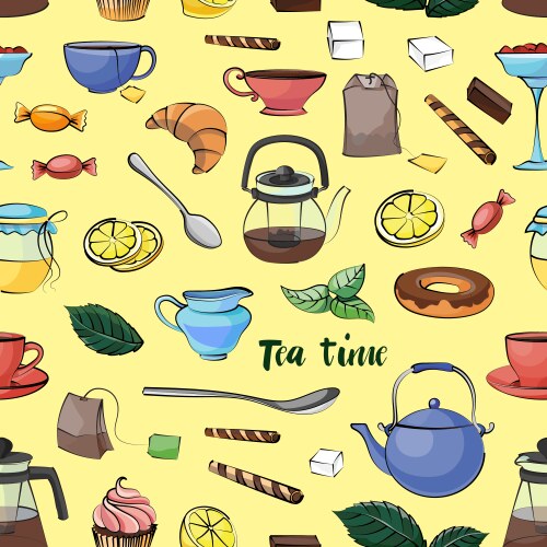 Seamless pattern with tea pots and cups Royalty Free Vector