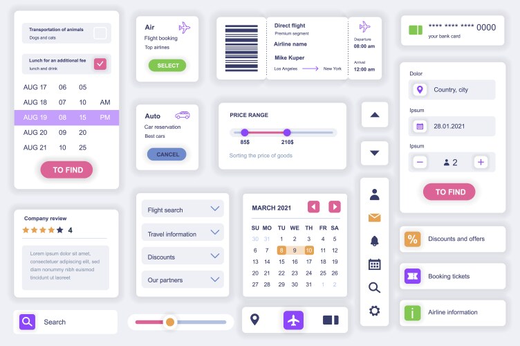 User interface elements set for finance mobile app