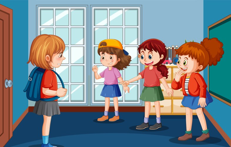 School bullying with student cartoon characters Vector Image