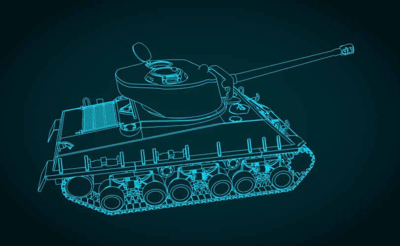M4 sherman tank drawing Royalty Free Vector Image