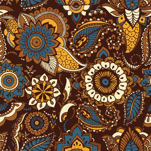 Ethnic seamless pattern with yellow buta motifs Vector Image