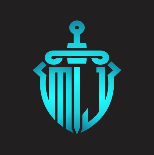 Mj logo monogram with shield shape isolated blue Vector Image