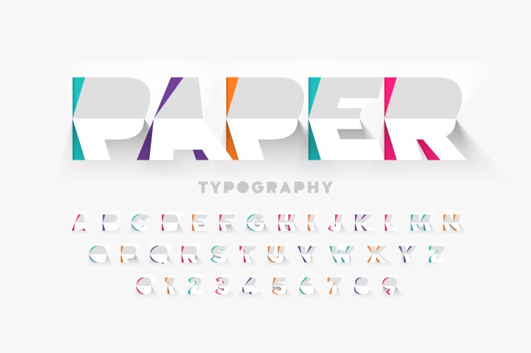Paper cut alphabet letters and numbers font Vector Image