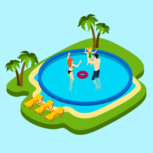 Happy kids having fun in inflatable swimming pool Vector Image