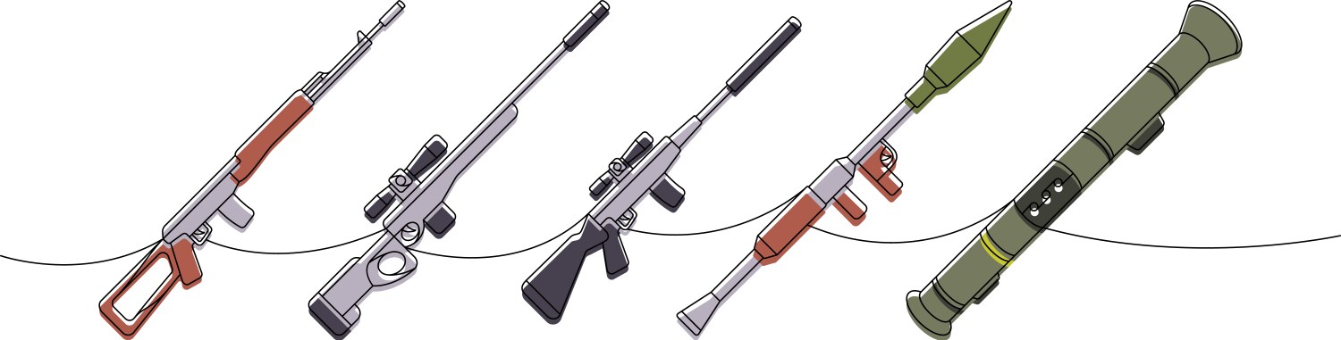 Military weapons one line colored continuous Vector Image
