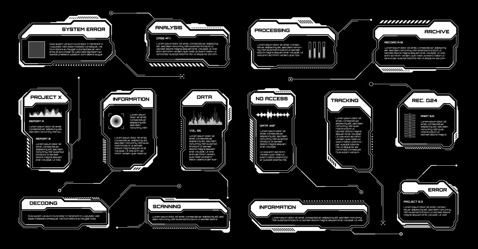 Black futuristic hud ui elements sci-fi user Vector Image
