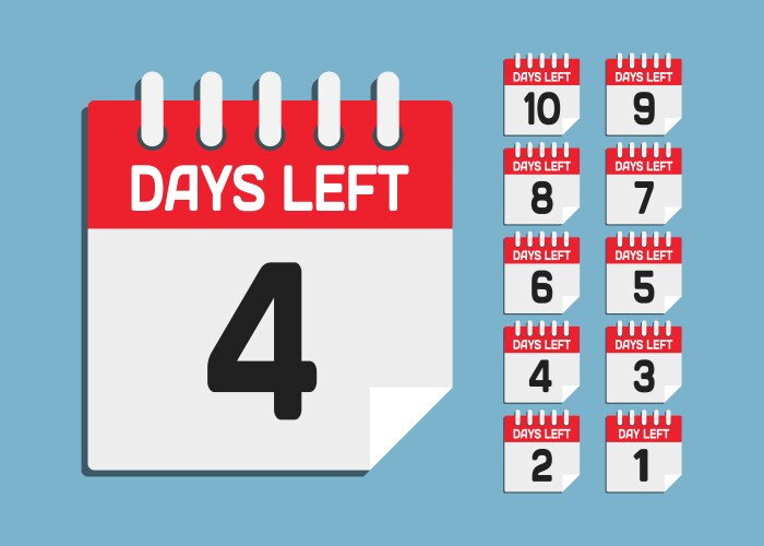 Countdown daily page calendar icon - 4 days left Vector Image