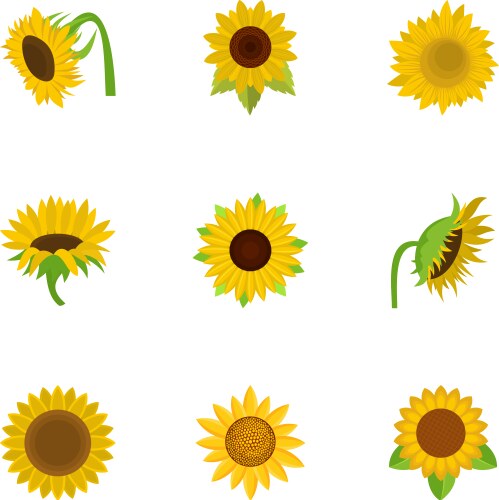 Sunflower cartoon icons set Royalty Free Vector Image